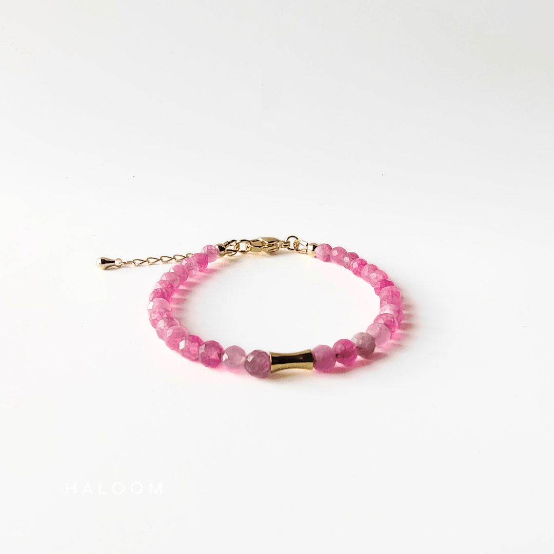 Pink tourmaline curved bar bracelet | October birthstone | Haloom